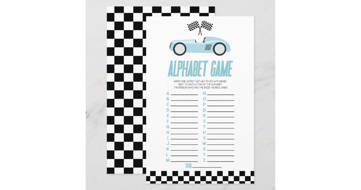 Blue Race Car Alphabet Baby Shower Game | Zazzle