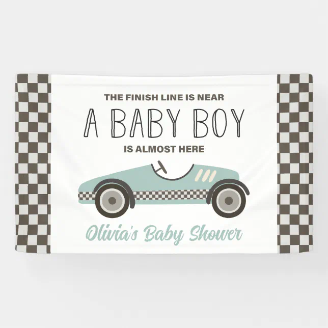 blue Race Car Baby Shower Banner | Zazzle