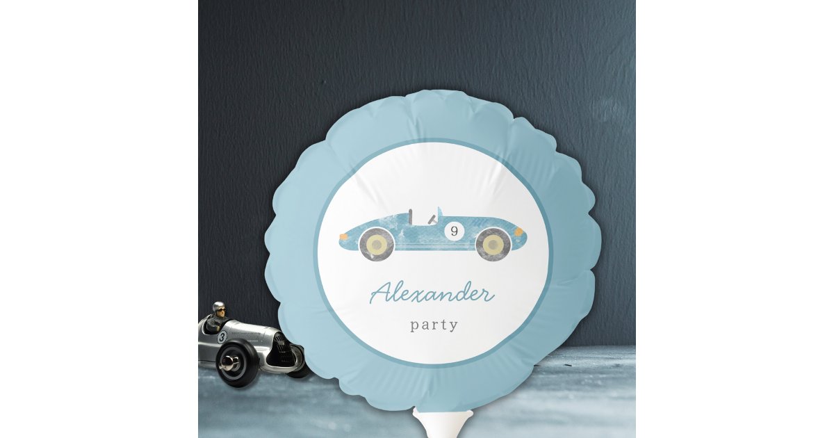 Blue race car birthday balloon | Zazzle