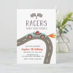 blue Race Car Birthday Invitation | Zazzle