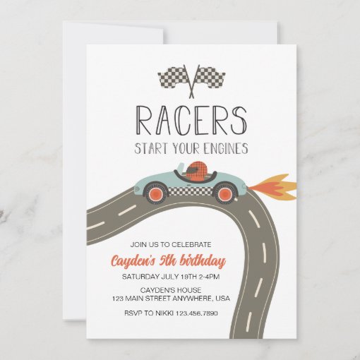 blue Race Car Birthday Invitation | Zazzle