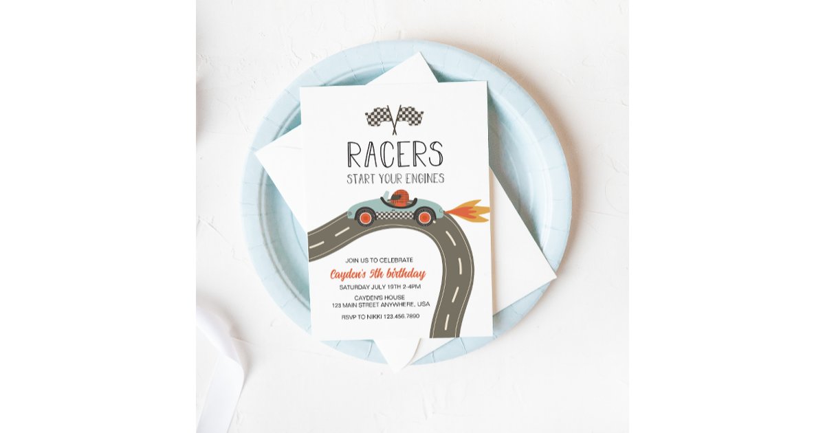 blue Race Car Birthday Invitation | Zazzle