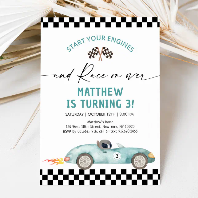 Blue Race Car Birthday Invitation | Zazzle