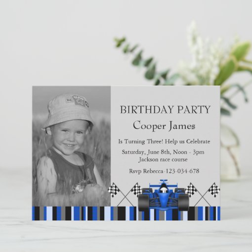 Blue Race Car Birthday Invite | Zazzle