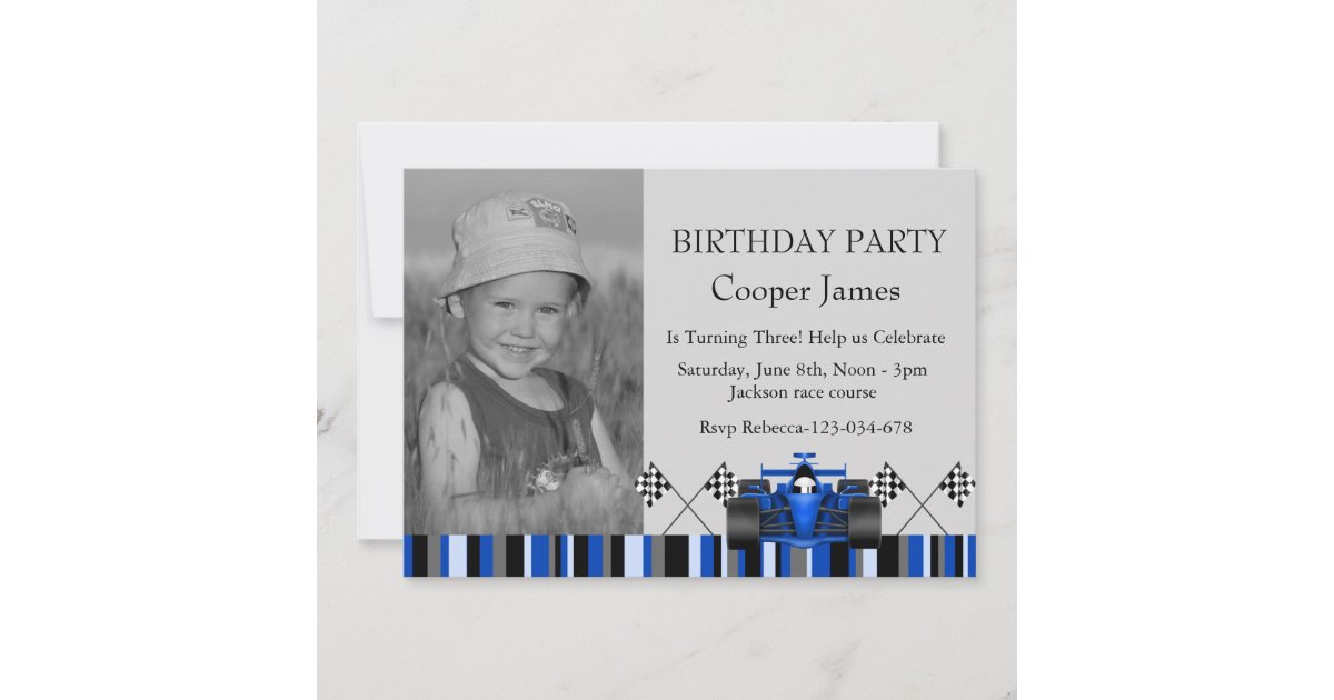 Blue Race Car Birthday Invite | Zazzle