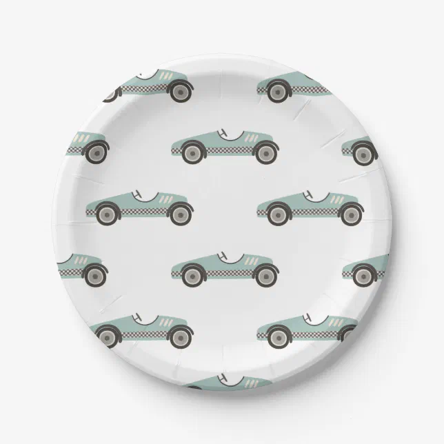 blue Race Car Birthday Paper Plates | Zazzle