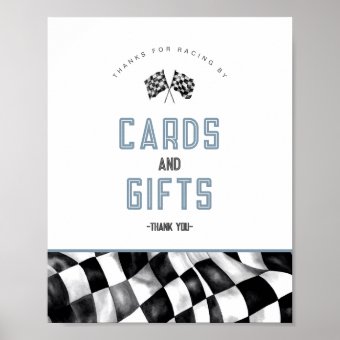 Blue Race Car Birthday Party Cards and Gifts Sign | Zazzle