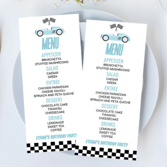 Blue Race Car Birthday Party Food Menu | Zazzle