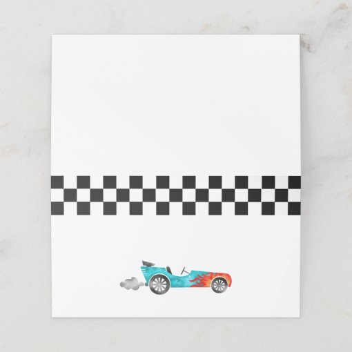 Blue Race Car Boy Birthday Party Place Card | Zazzle