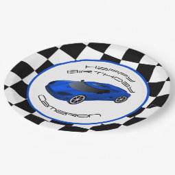 Blue Race Car | Custom Birthday Party Paper Plates | Zazzle