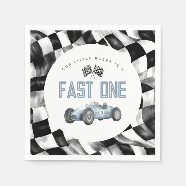 Blue Race Car Fast One 1st birthday party Napkins | Zazzle
