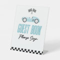 Blue Race Car Guest Book Party Pedestal Sign | Zazzle