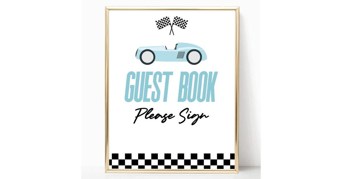 Blue Race Car Guest Book Party Sign | Zazzle