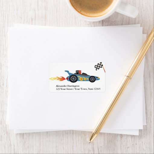 Blue Race Car Label | Zazzle