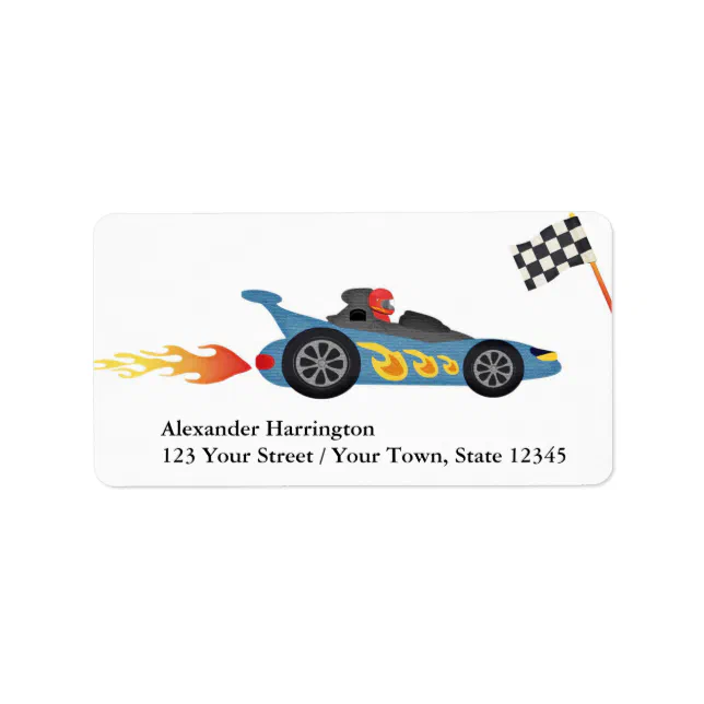 Blue Race Car Label | Zazzle