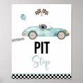 Blue Race Car Pit Stop Birthday Sign | Zazzle