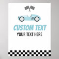 Blue Race Car Racecar Custom Text Party Sign | Zazzle