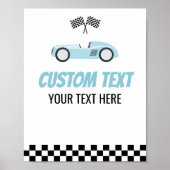 Blue Race Car Racecar Custom Text Party Sign | Zazzle