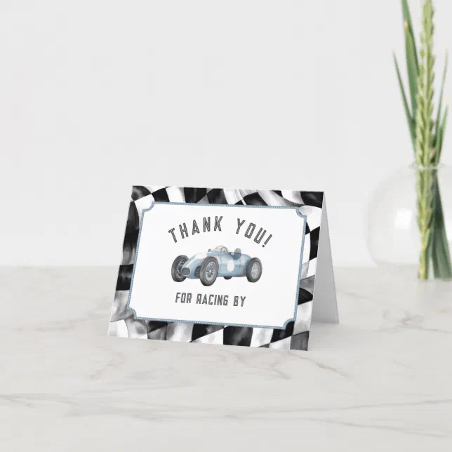 Blue Race Car Thank You Card Birthday Party | Zazzle
