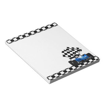 Blue Race Car with Checkered Flag Notepad | Zazzle