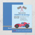 Blue Racing Car Kids Birthday Party Invitation | Zazzle