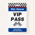 Blue Racing Party Pit Crew VIP Pass Pit Stop Badge | Zazzle
