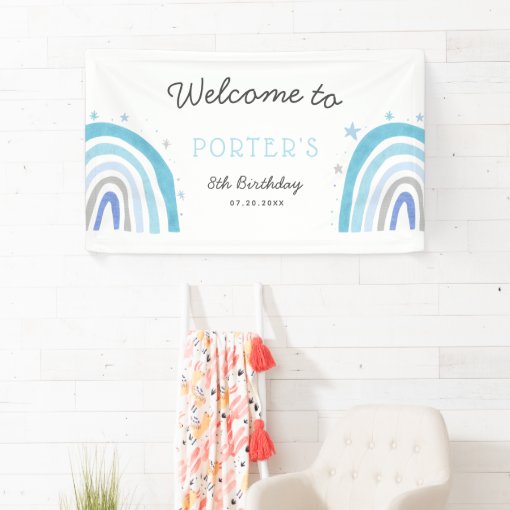 Blue Rainbow Birthday Party Welcome Banner | Zazzle