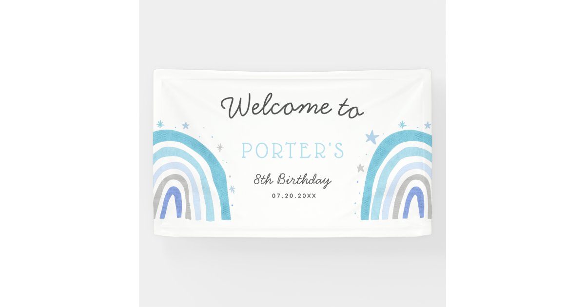 Blue Rainbow Birthday Party Welcome Banner | Zazzle