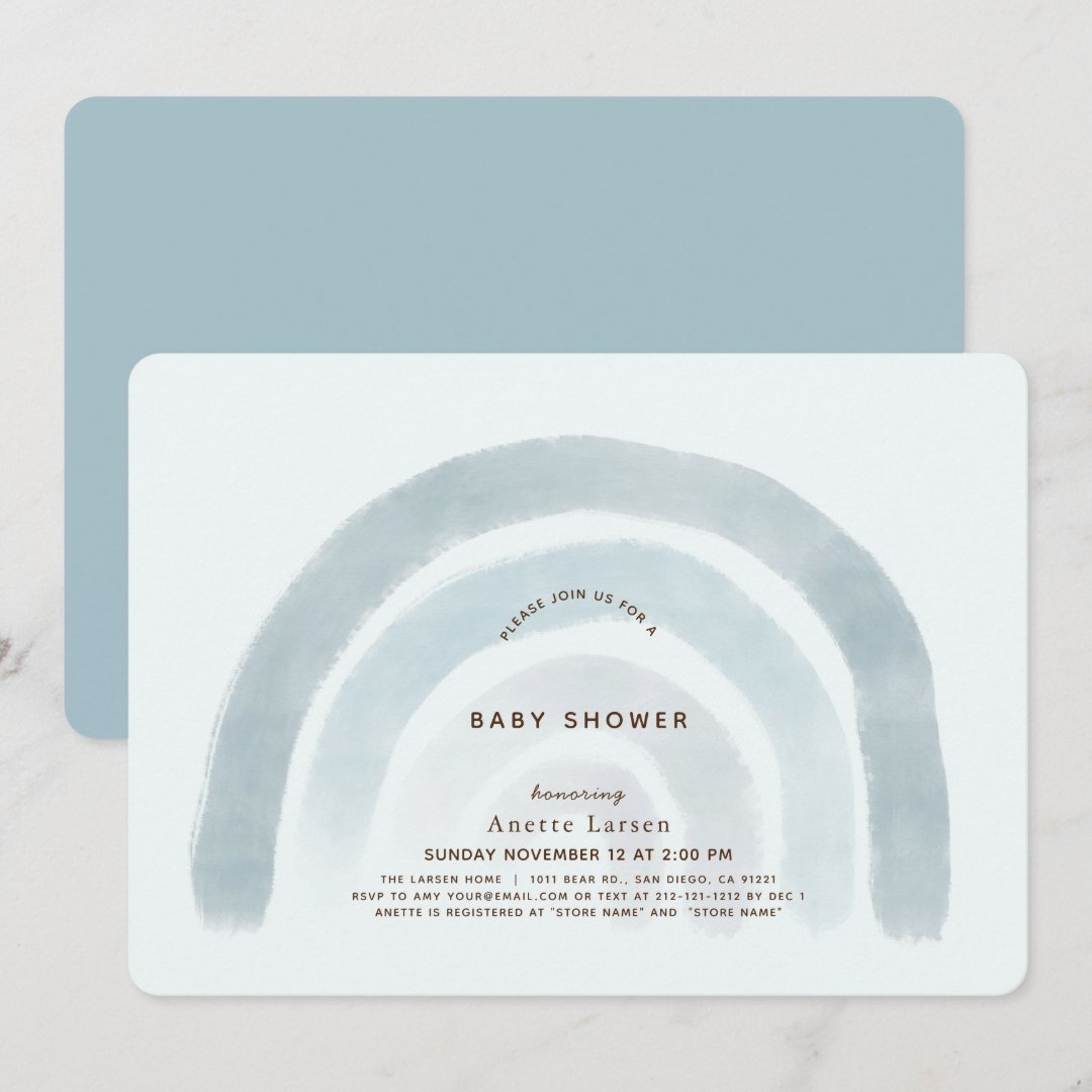 Blue Rainbow Watercolor Boy Baby Shower Invitation | Zazzle