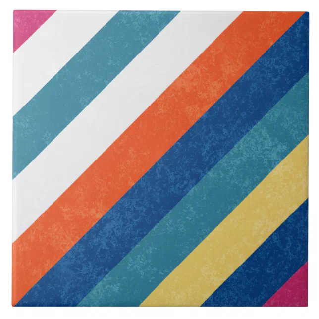 Blue Raspberry Orange Yellow White Stripes Pattern Ceramic Tile | Zazzle