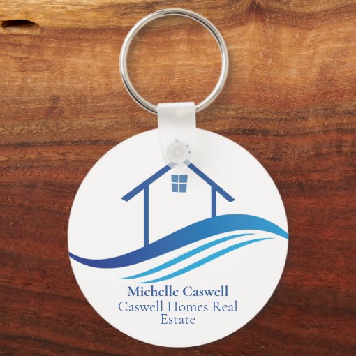 Blue Real Estate Company Home Modern Logo Custom Keychain | Zazzle