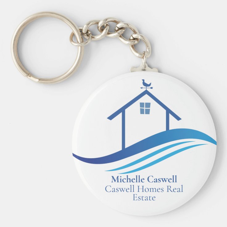 Blue Real Estate Company Home Modern Logo Custom Keychain | Zazzle