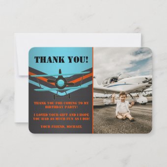 Blue, Red, Airplane Aviation Birthday Photo Thank You Card | Zazzle