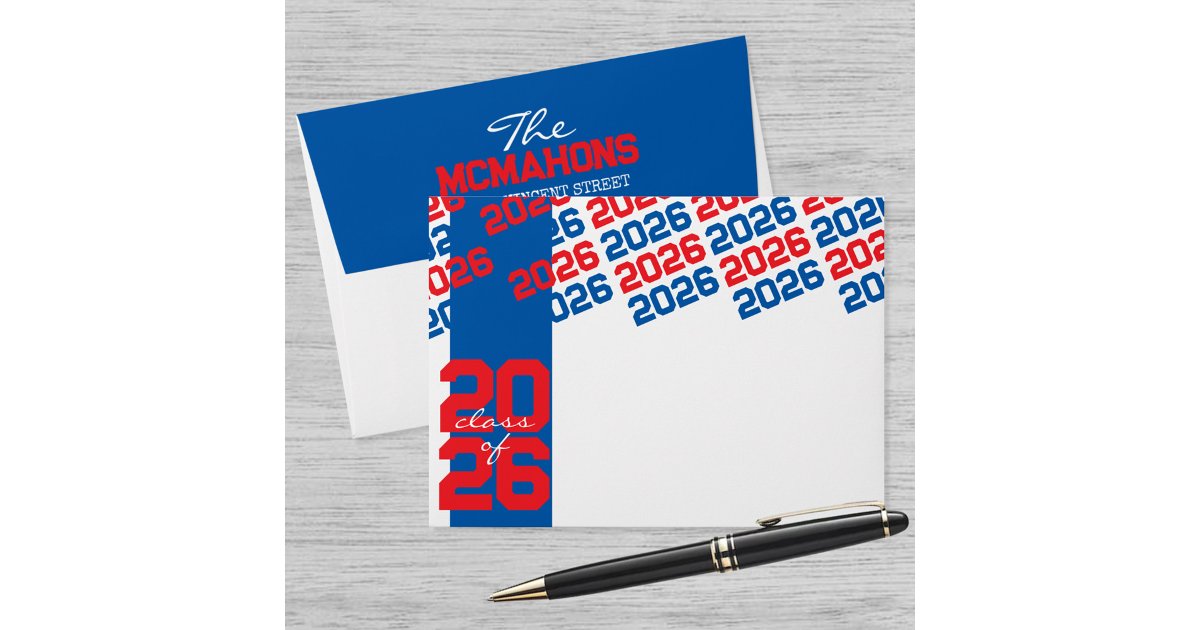 Blue Red Class of + Return Address Back Graduation Envelope | Zazzle