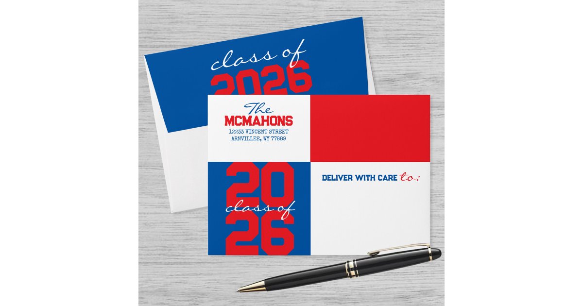 Blue & Red Color Block Return Address Graduation Envelope | Zazzle