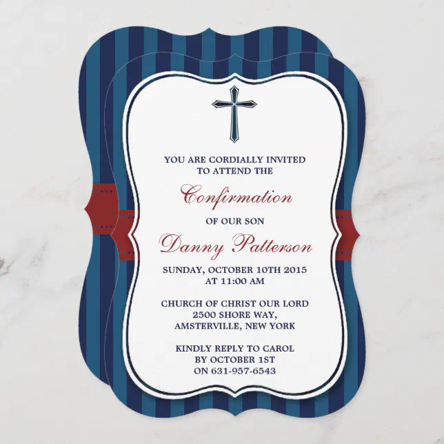 Blue & Red Cross Holy Communion Or Confirmation Invitation | Zazzle
