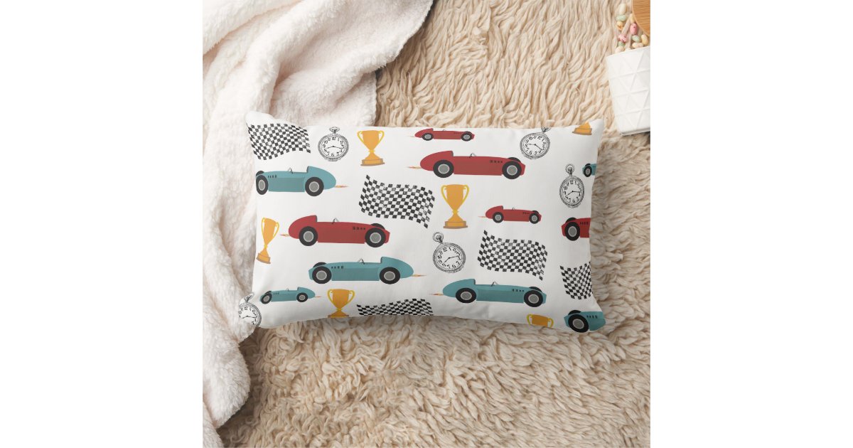 Blue & Red Fast Retro Vintage Racing Cars Lumbar Pillow | Zazzle