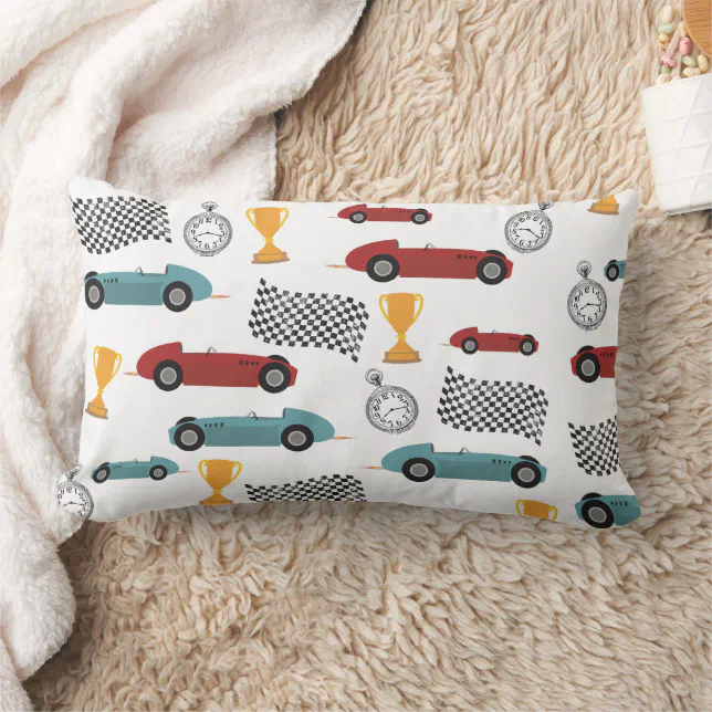 Blue & Red Fast Retro Vintage Racing Cars Lumbar Pillow | Zazzle