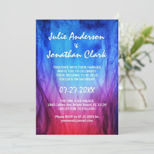 Blue & Red Fire Flames Wedding Invitation Template | Zazzle