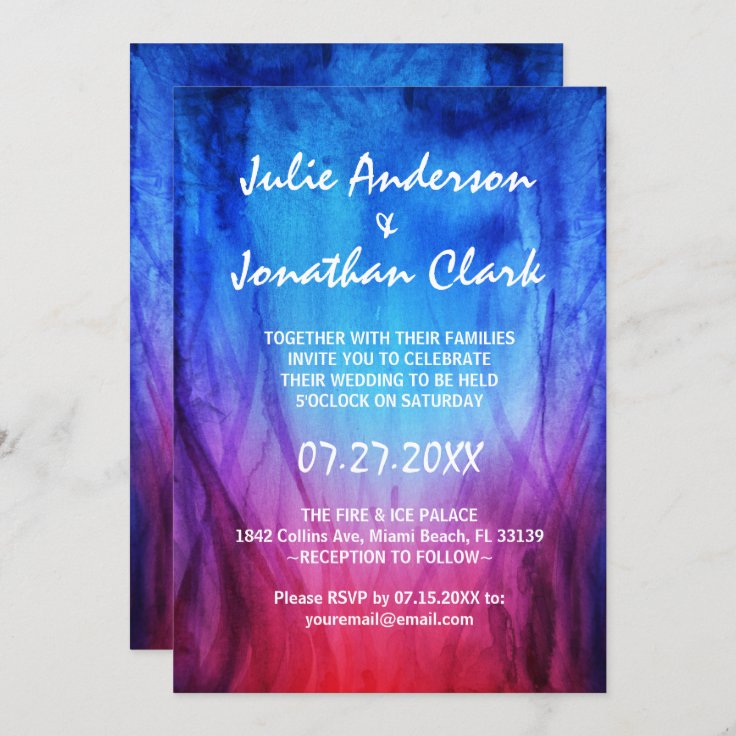 Blue & Red Fire Flames Wedding Invitation Template | Zazzle