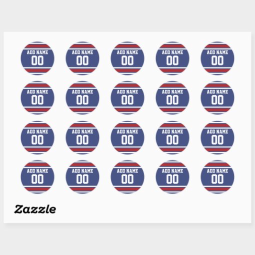 Blue Red Football Jersey Custom Name Number Classic Round Sticker | Zazzle