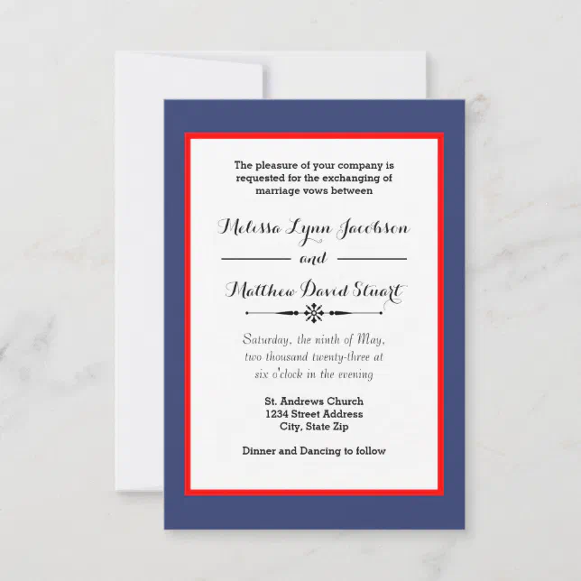 Blue & Red Framed - 3x5 Wedding Invitation | Zazzle