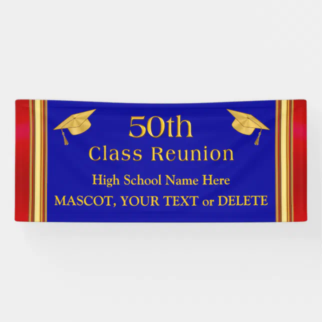 Blue, Red, Gold Custom, 50th Class Reunion Banners | Zazzle