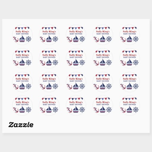 Blue & Red Nautical Baby Shower Sticker | Zazzle