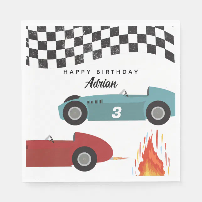 Blue Red Race Fast Retro Racing Cars Birthday Napkins | Zazzle