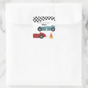 Blue Red Race Fast Retro Racing Cars Birthday Square Sticker | Zazzle