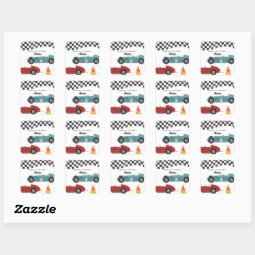Blue Red Race Fast Retro Racing Cars Birthday Square Sticker | Zazzle