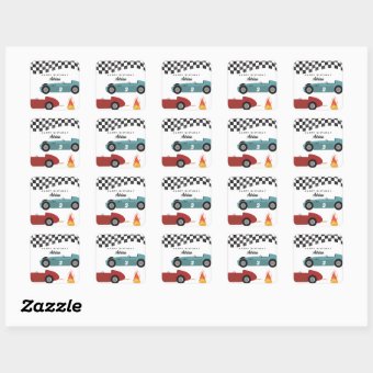 Blue Red Race Fast Retro Racing Cars Birthday Square Sticker | Zazzle