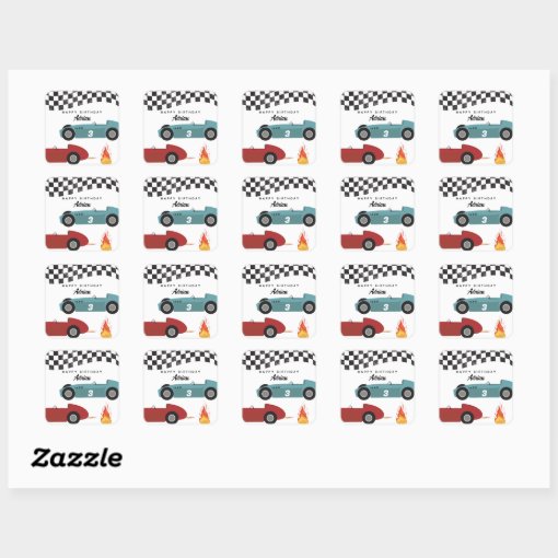 Blue Red Race Fast Retro Racing Cars Birthday Square Sticker | Zazzle