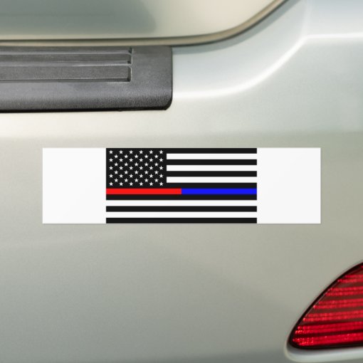 blue red thin line police firefighters symbol usa bumper sticker | Zazzle